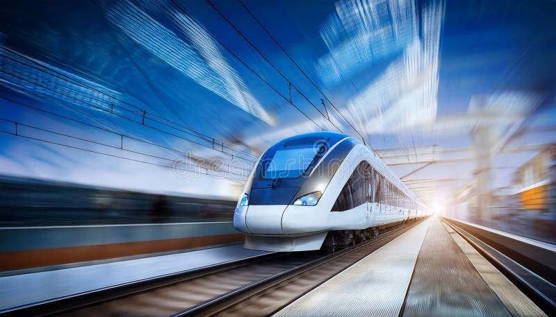 Speeding Train. Front Side Train with Blur Effect Stock Illustration ...