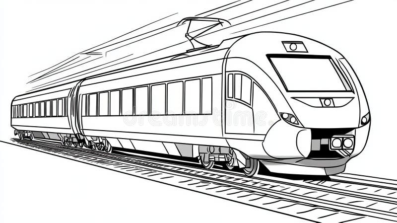 Speeding Train Illustration, Vector Outline for Coloring Book ...