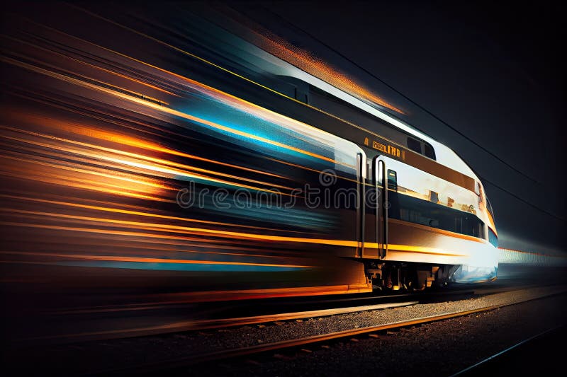 Speeding Train, with Light Streaking Past the Windows and Reflective ...
