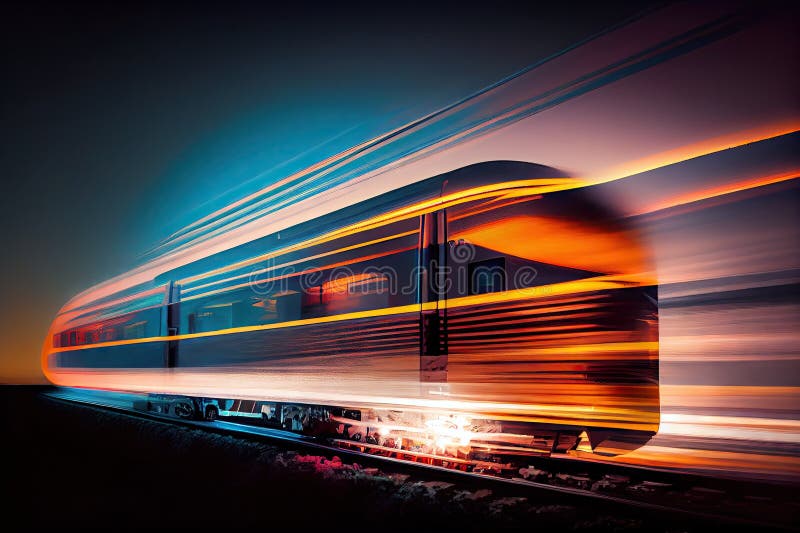 Speeding Train, with Light Streaking Past the Windows and Reflective ...