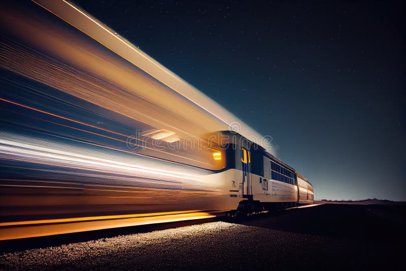 A Speeding Train, with a Long Exposure and Dramatic Motion Blur in the Night Sky Stock ...