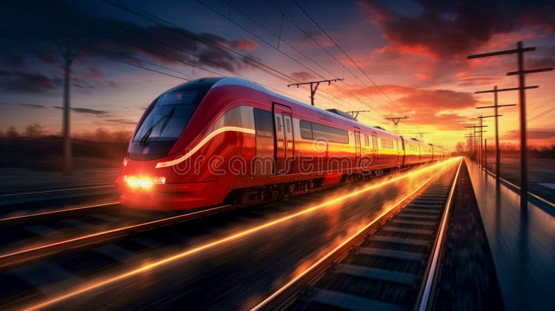 Speeding Train at Sunset on Railway Platform. Generative Ai Stock ...