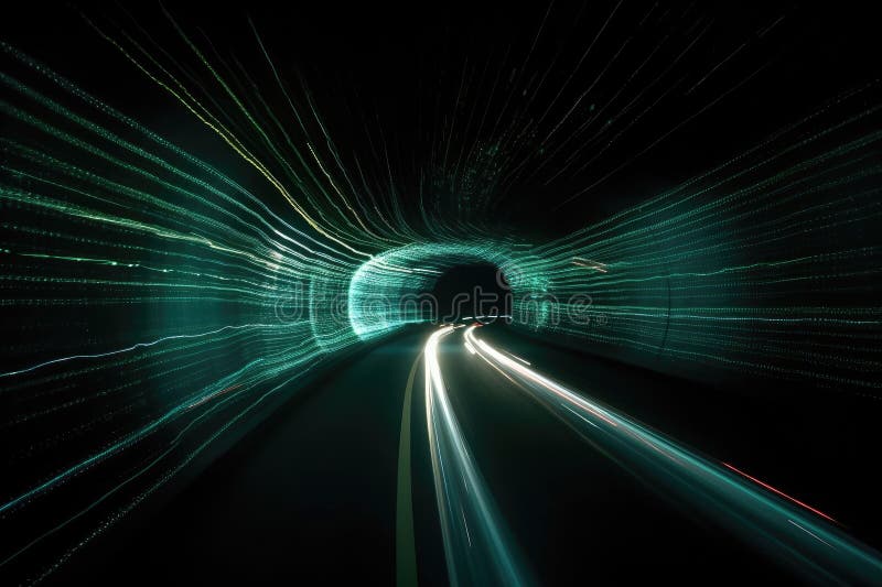 Speeding through the Tunnel: a Futuristic Digital Data Transfer. Stock ...