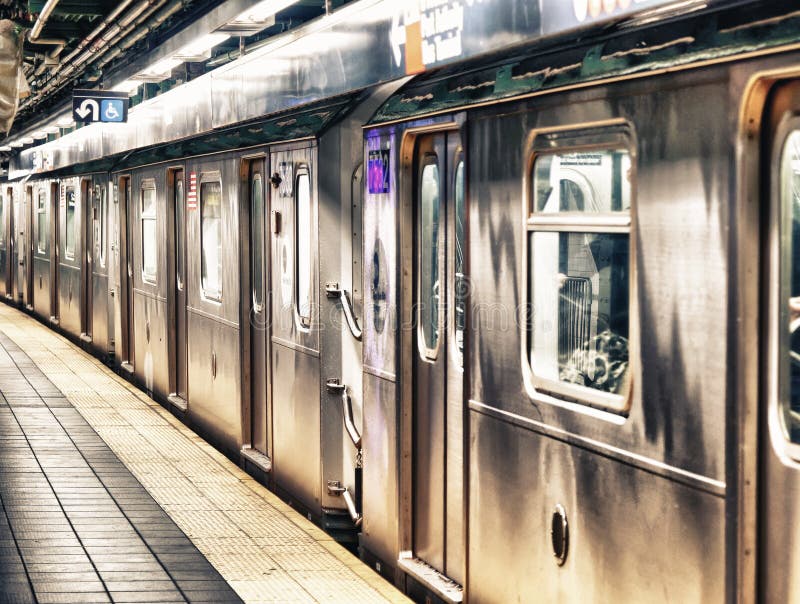 Speeding Up Train in Manhattan Subway Station Stock Photo - Image of ...