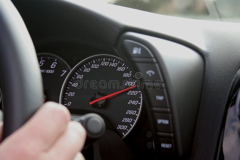 Speedometer at 210 km/h stock image. Image of indicator - 5441527