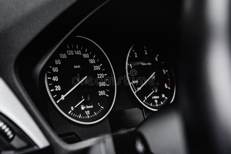 Speedometer Arrows in Dark Colors in a Car. Stock Photo - Image of ...