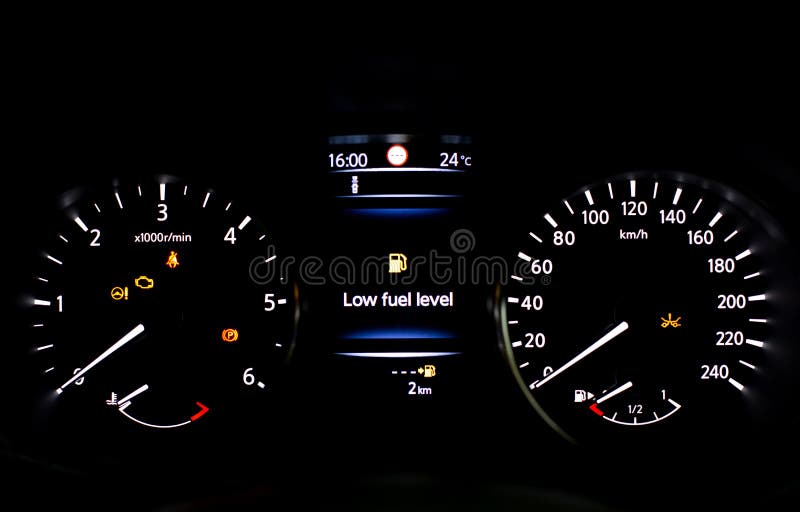 Speedometer on Black Background Stock Photo - Image of fuel, close ...