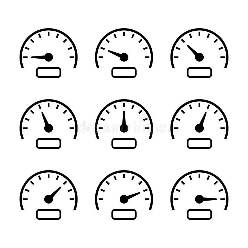 Speedometer Black Icon Set from Slow To Fast Speed Stock Vector ...