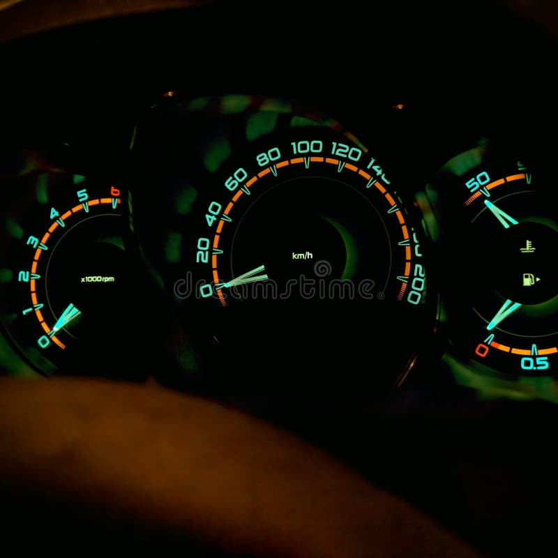 Speedometer in the Car on the Dashboard at Night Stock Photo - Image of ...