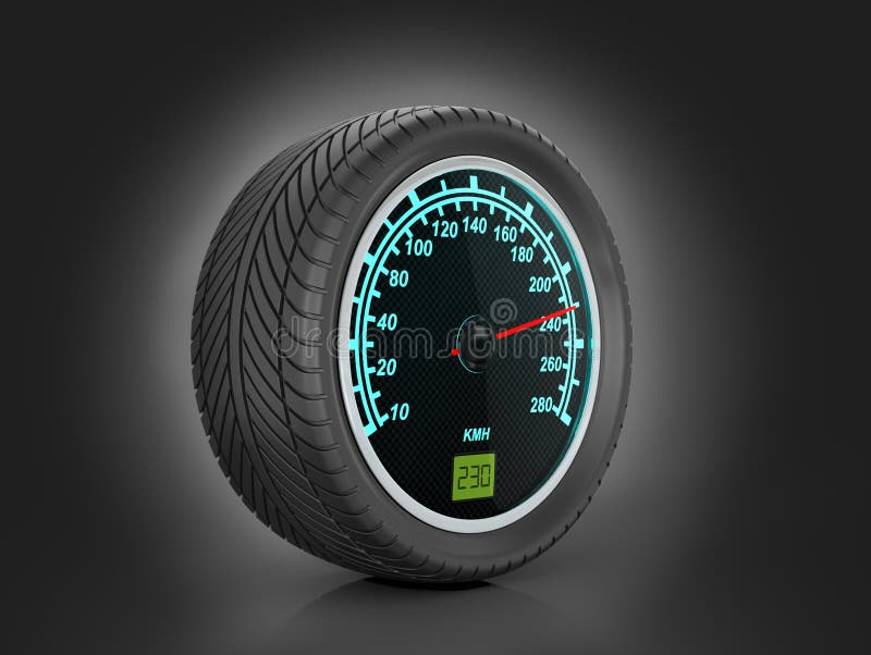 Speedometer in car wheel stock illustration. Illustration of dashboard ...