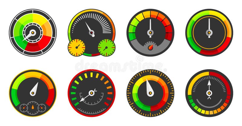 Speedometer Dashboard Interface Indicator Flat Set Stock Vector ...