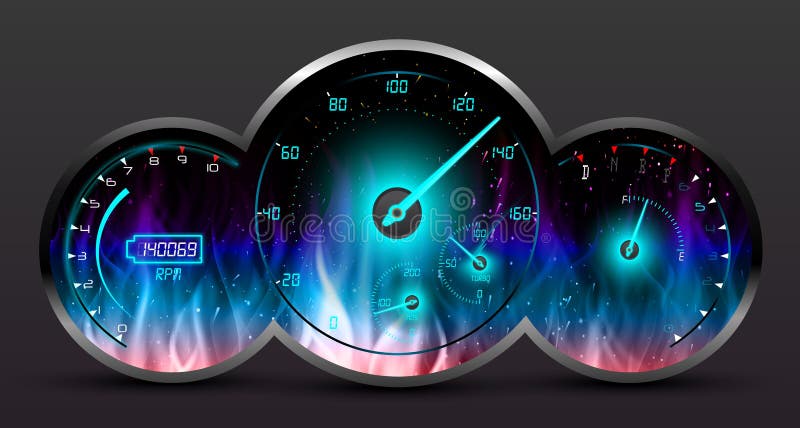 Speedometer in Fire on Dark Background Stock Vector - Illustration of ...