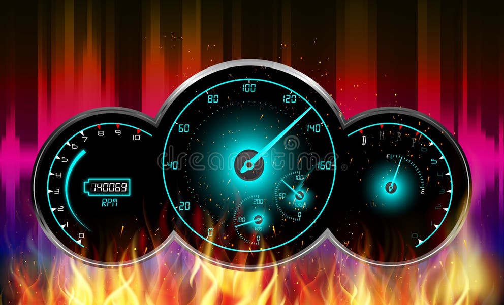 Speedometer in fire stock vector. Illustration of speed - 74893998