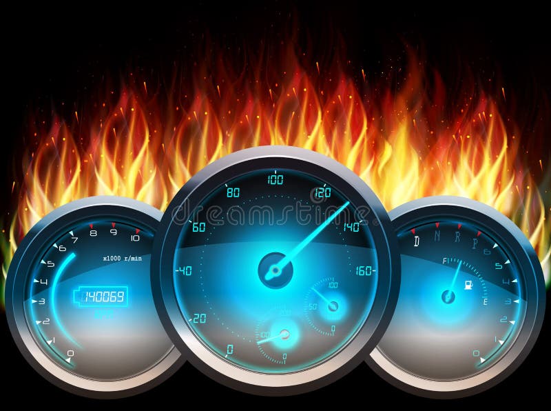 Speedometer in fire stock vector. Illustration of speed - 74893998