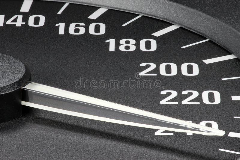 Speedometer at full speed stock image. Image of miles - 98158725