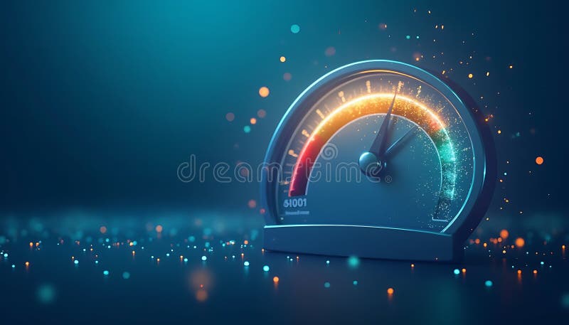 Speedometer Gauge Displaying Fast Performance with Abstract Particles ...