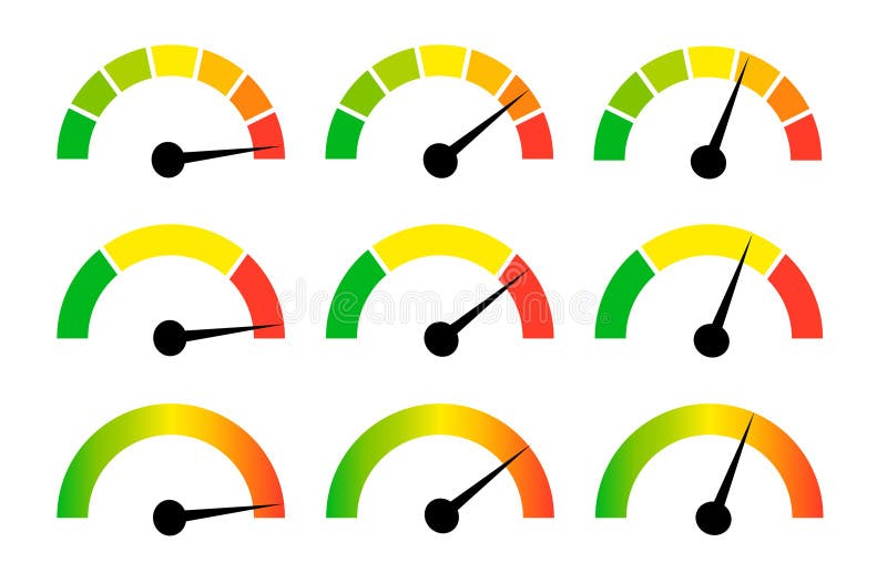 Speedometer Gauge Meter Icons. Vector Scale, Level of Performance ...