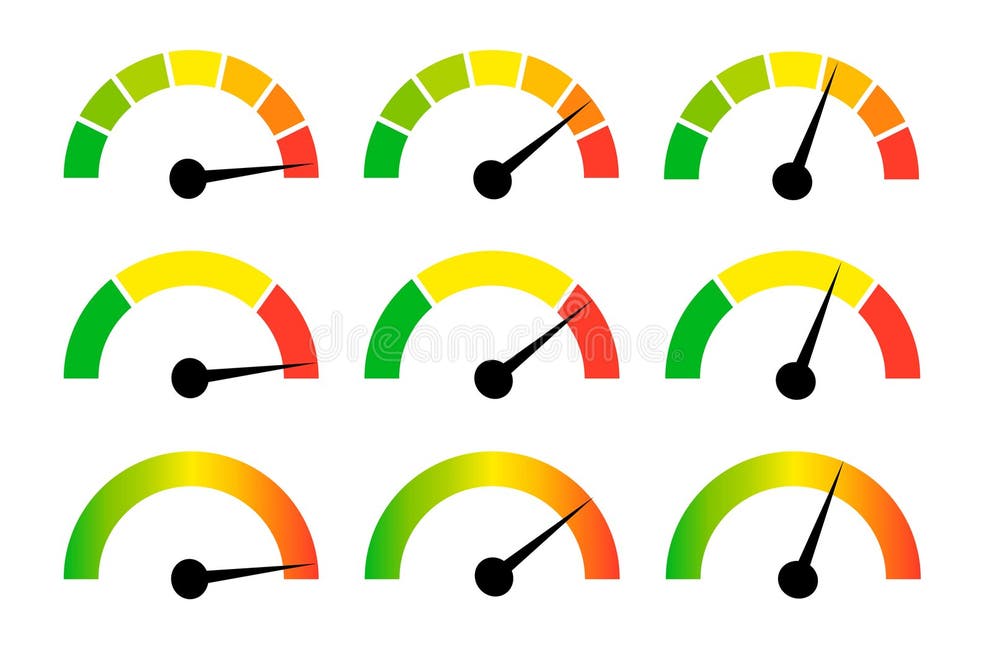 Speedometer Gauge Meter Icons. Vector Scale, Level of Performance ...