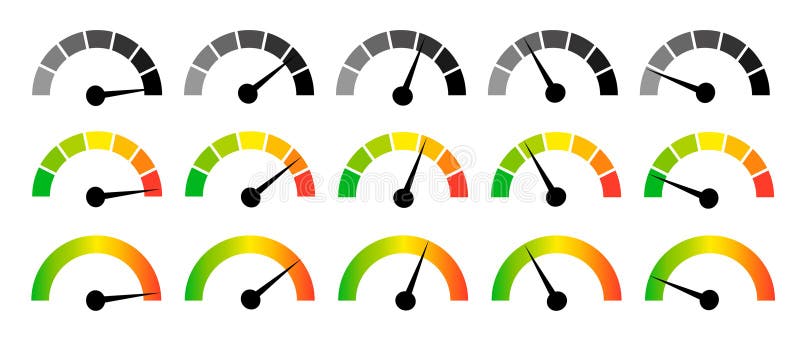 Speedometer Gauge Meter Icons. Vector Scale, Level of Performance ...