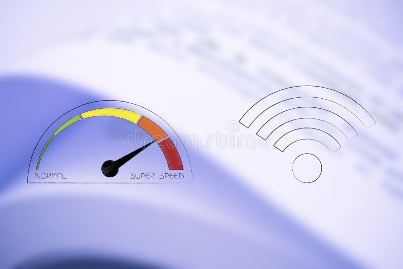 Speedometer Going from Normal To Super Speed Next To Wifi Icons Stock ...