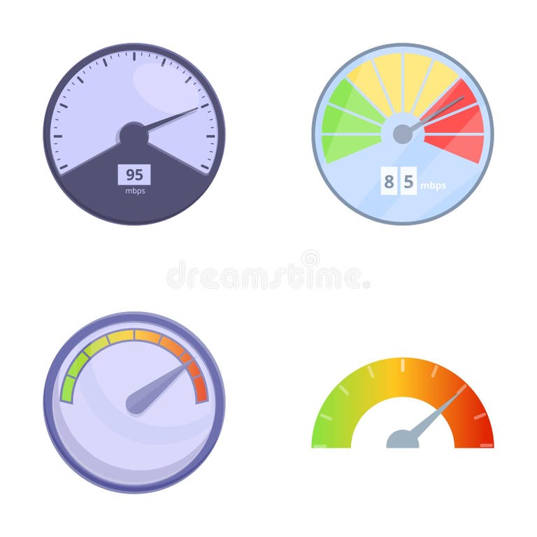 Speedometer Icons Set Cartoon Vector. Different Type of Speedometer ...