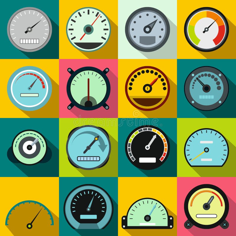 Speedometer Icons Set, Flat Style Stock Vector - Illustration of fast ...
