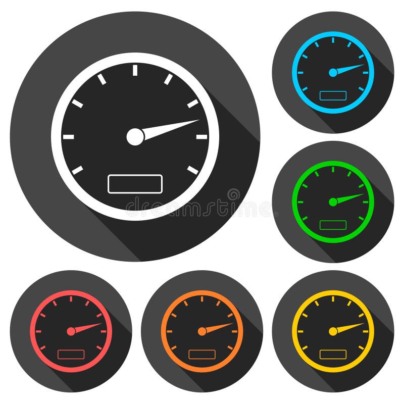 Speedometer Icons Set with Long Shadow Stock Illustration ...