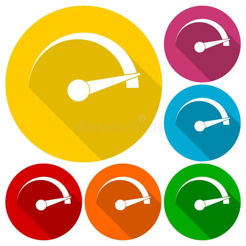 Speedometer Icons Set with Long Shadow Stock Vector - Illustration of ...
