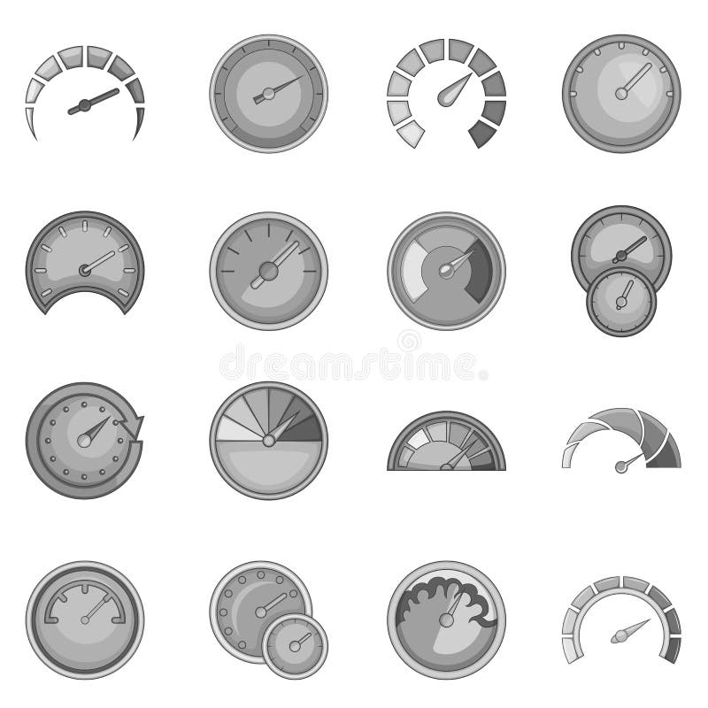 Speedometer Icons Set, Monochrome Style Stock Vector - Illustration of ...