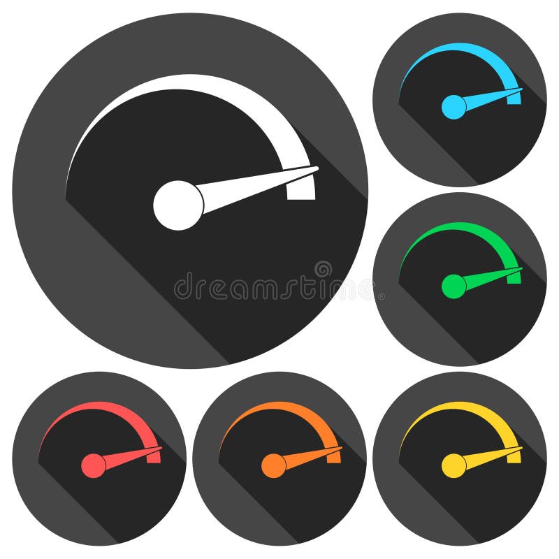 Speedometer Icons Set with Long Shadow Stock Vector - Illustration of ...