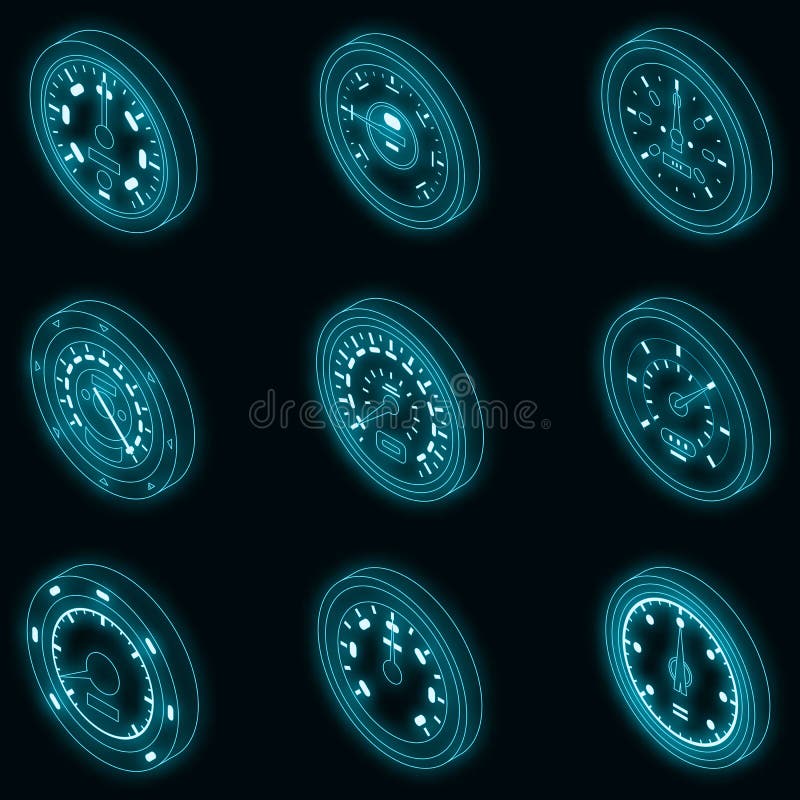 Speedometer Icons Set Vector Neon Stock Vector - Illustration of ...