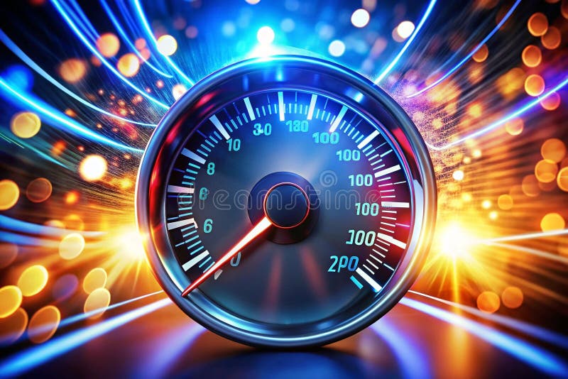 Speedometer Needle at High Speed with Blurred Lights. (1 Stock ...