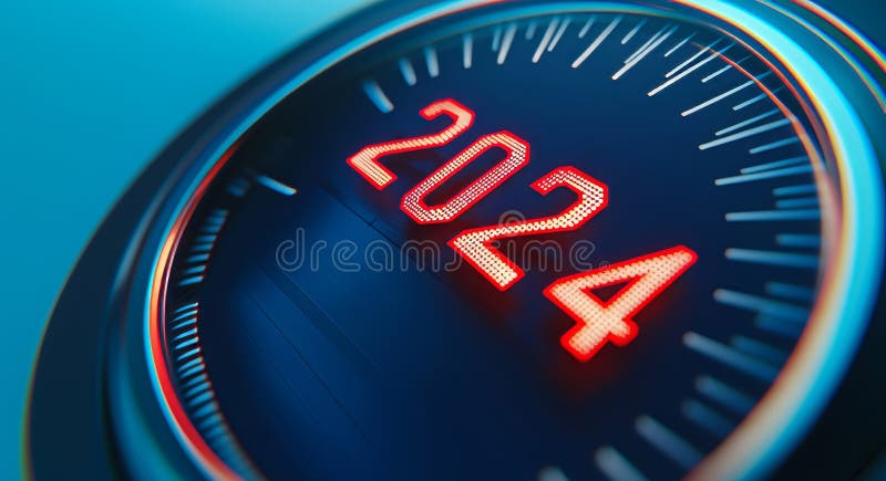 Speedometer with 2024 Needle Illuminated in Dark Blue Stock Image ...