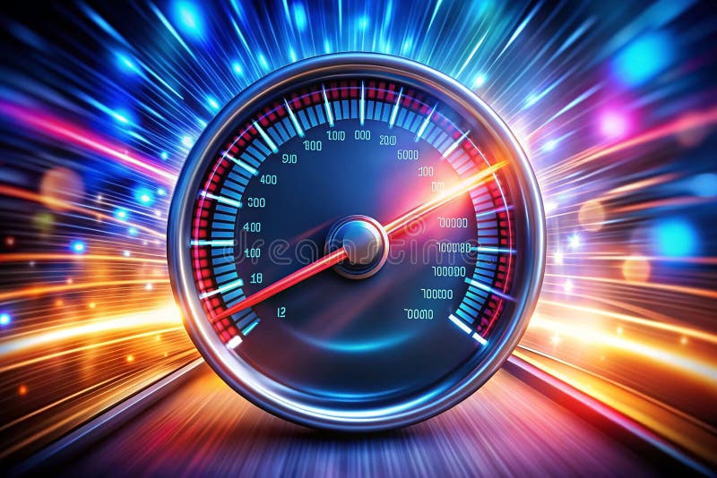 Speedometer Needle at Maximum Speed on a Blurred Highway Stock ...