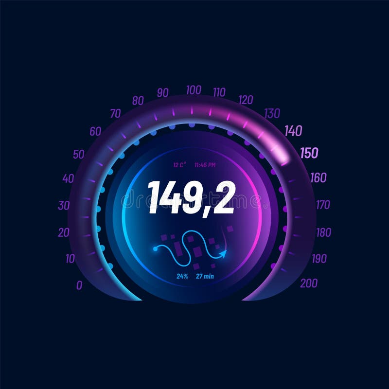 Speedometer Neon Dial, Speed Gauge Dashboard Stock Vector ...