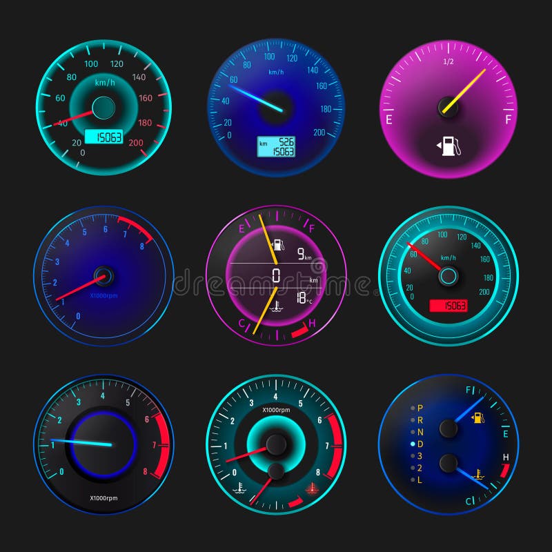 Speedometer Realistic Set stock vector. Illustration of futuristic ...