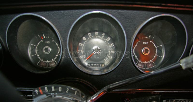 Speedometer in a Retro Car.Console Panel in a Retro Car. Several ...