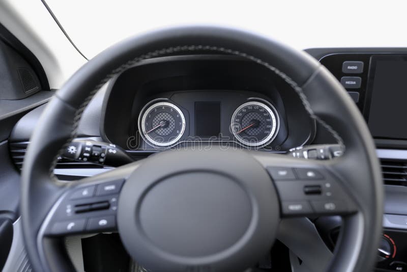 Speedometer Rev Indicator and Steering Wheel of a Car Stock Photo ...