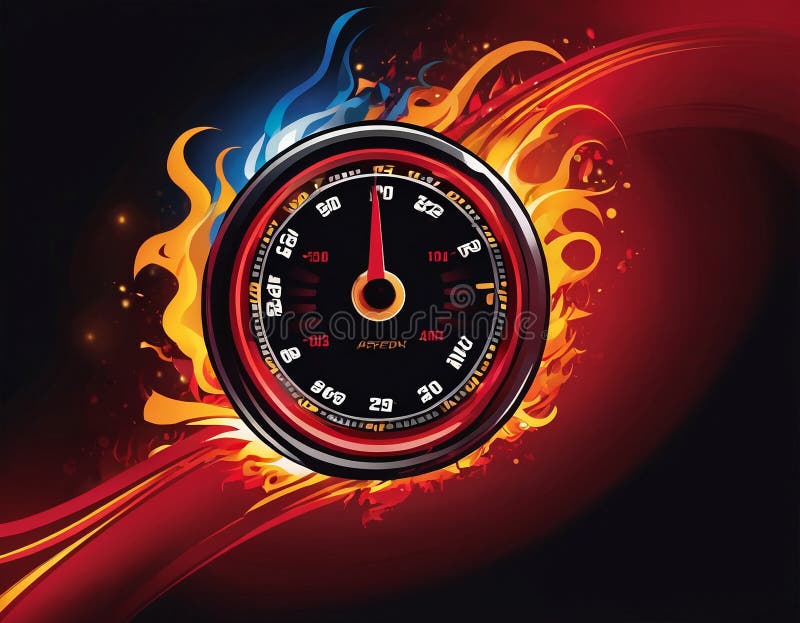 A Speedometer Shrouded in Flames Stock Illustration - Illustration of ...