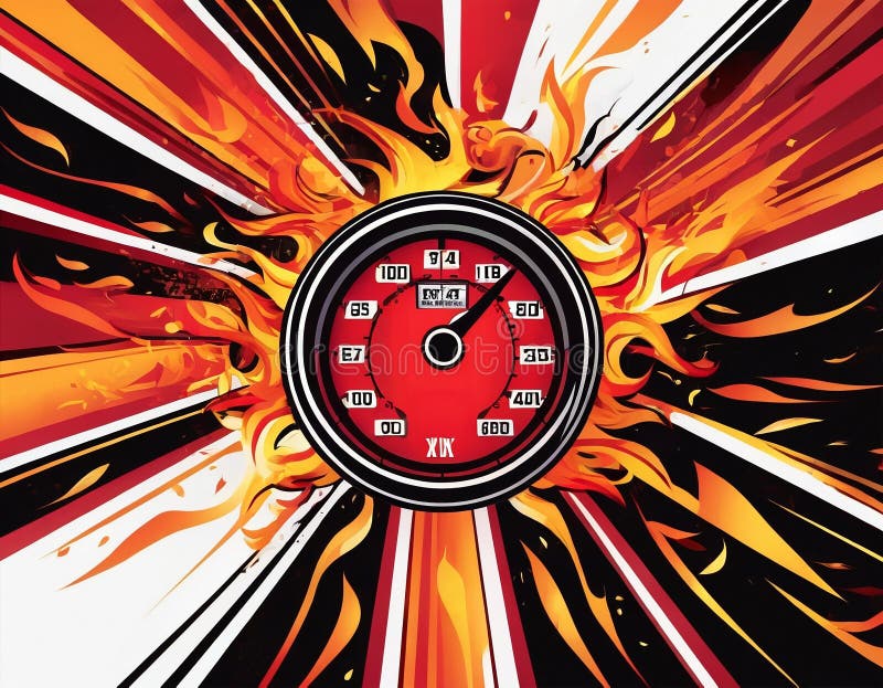 A Speedometer Shrouded in Flames Stock Illustration - Illustration of ...