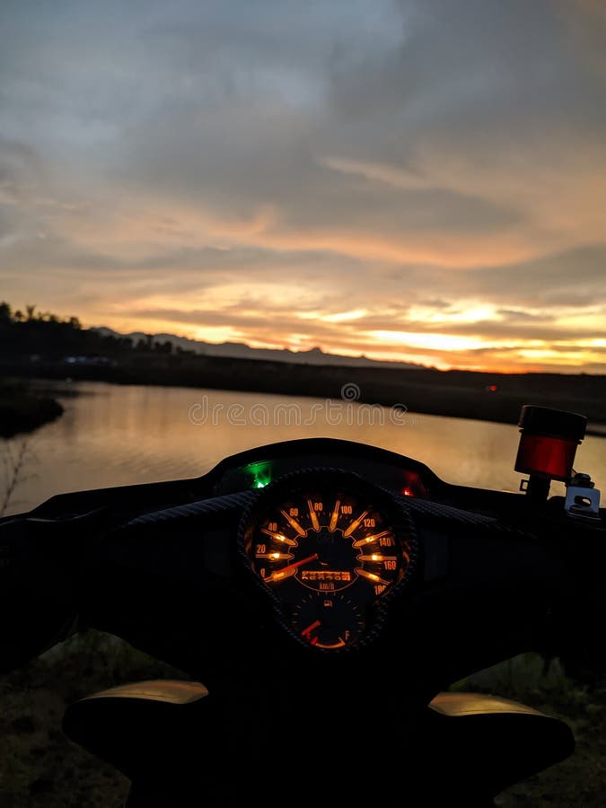 Speedometer and Sunset stock image. Image of combination - 262876425