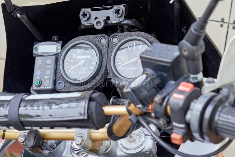 Speedometer, Tachometer and Handle Bar of Motorcycle Stock Photo ...