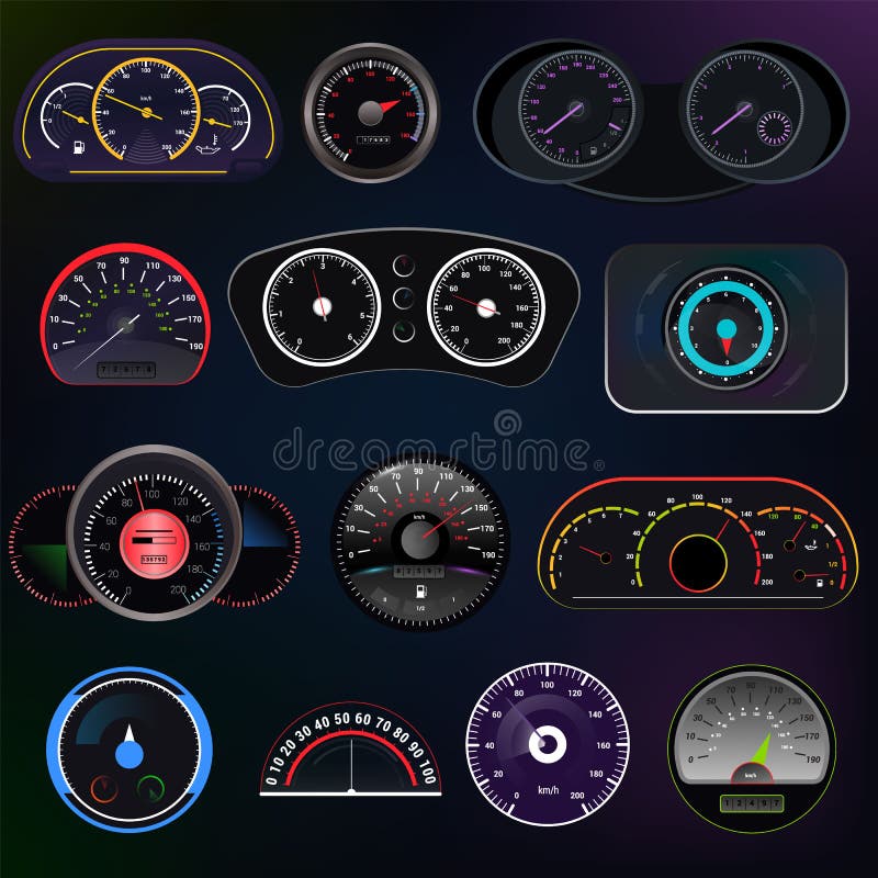 Speedometer Vector Car Speed Dashboard Panel and Speed-up Power ...