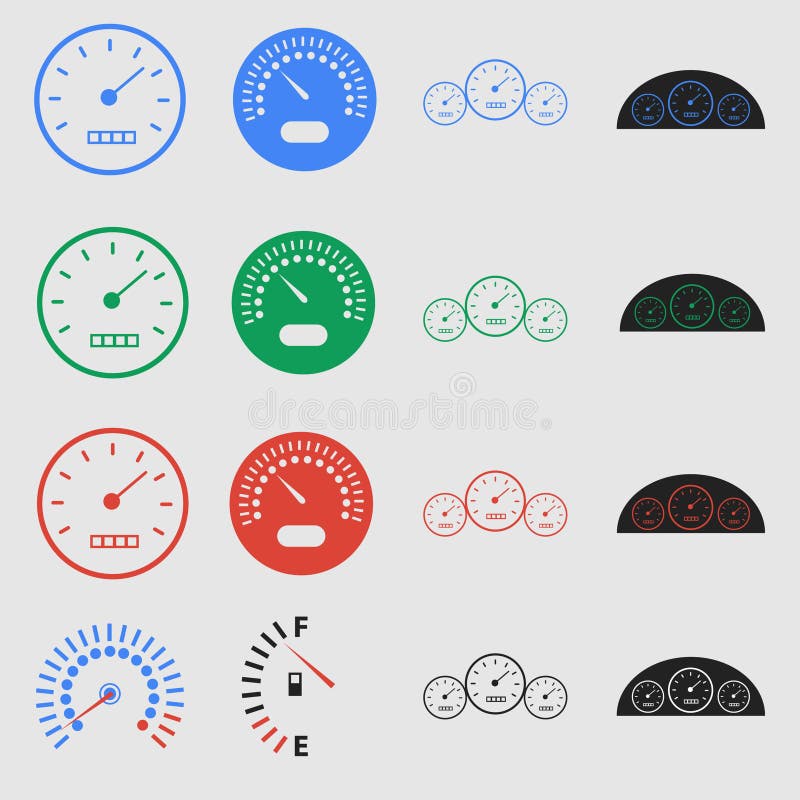 Different Speedometer Icons Stock Vector - Illustration of monochrome ...