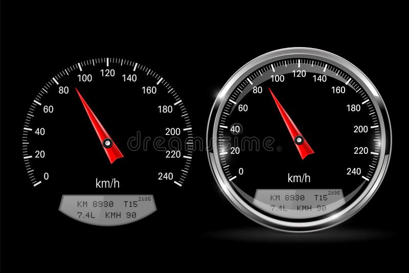 Speedometers. Round Black Gauge with and without Chrome Frame Stock ...