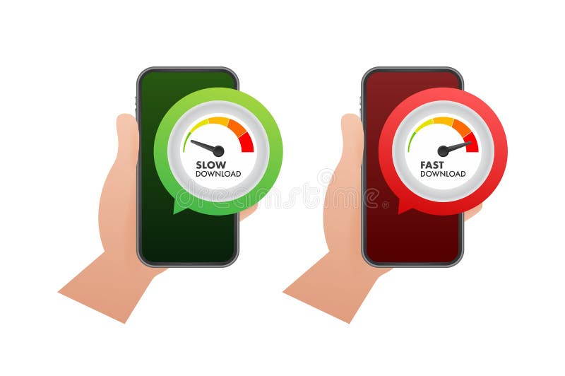Speedometers with Slow and Fast Download. Vector Stock Illustration ...