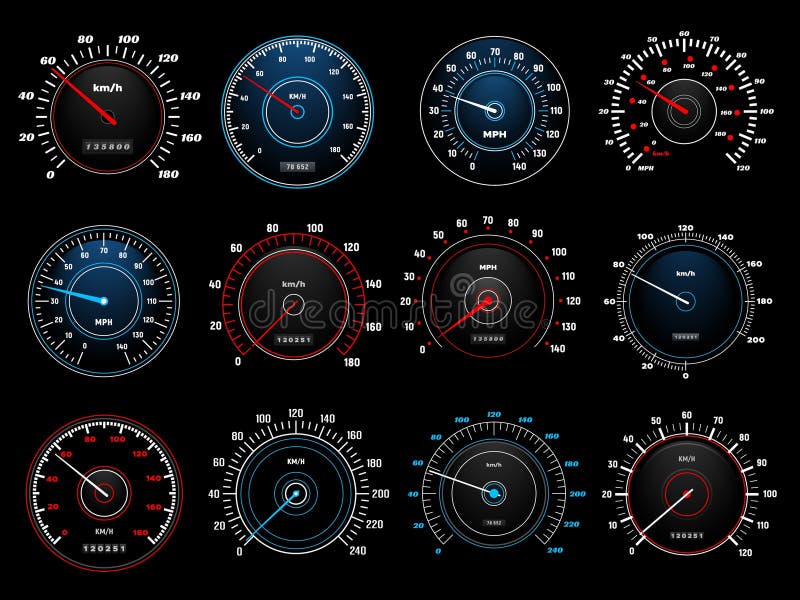 Speedometers, Speed Indicators, Vector Dashboard Stock Vector ...