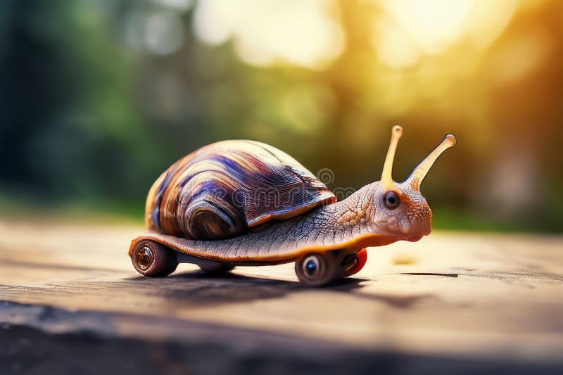 A Speedy Snail with Wheels on Yellow Background. Speed Increase ...