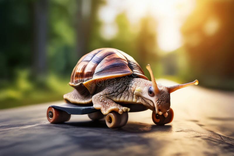 A Speedy Snail with Wheels on Yellow Background. Speed Increase ...