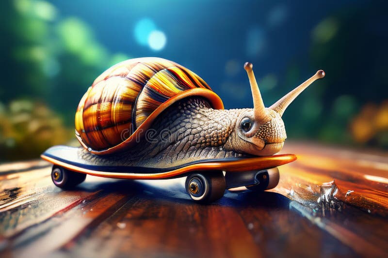 A Speedy Snail with Wheels on Yellow Background. Speed Increase ...